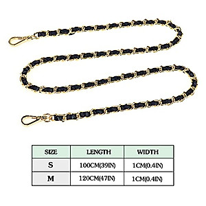 Glamorstar Gold Purse Chain Straps Woven Leather Crossbody Replacement Straps for Handbag Wallets Clutch Bags Black 100cm/39in