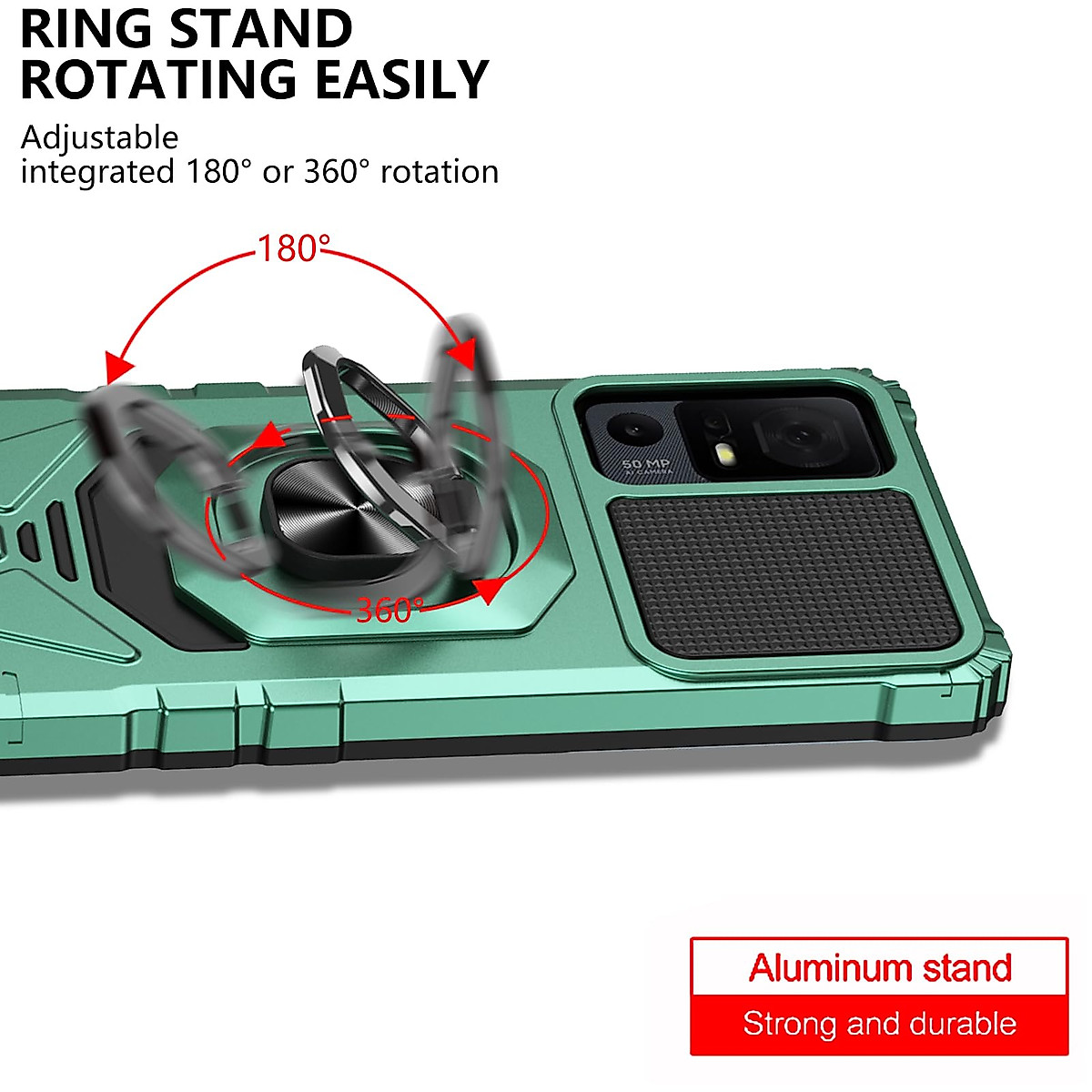 Ailiber Case for TCL 40 X 5G, TCL 40 XE 5G Phone Case with Screen Protector, Ring Stand for Magnetic Car Mount, Military Grade, Heavy Duty Shockproof Rugged Protective Phone Cover for TCL 40X-Green