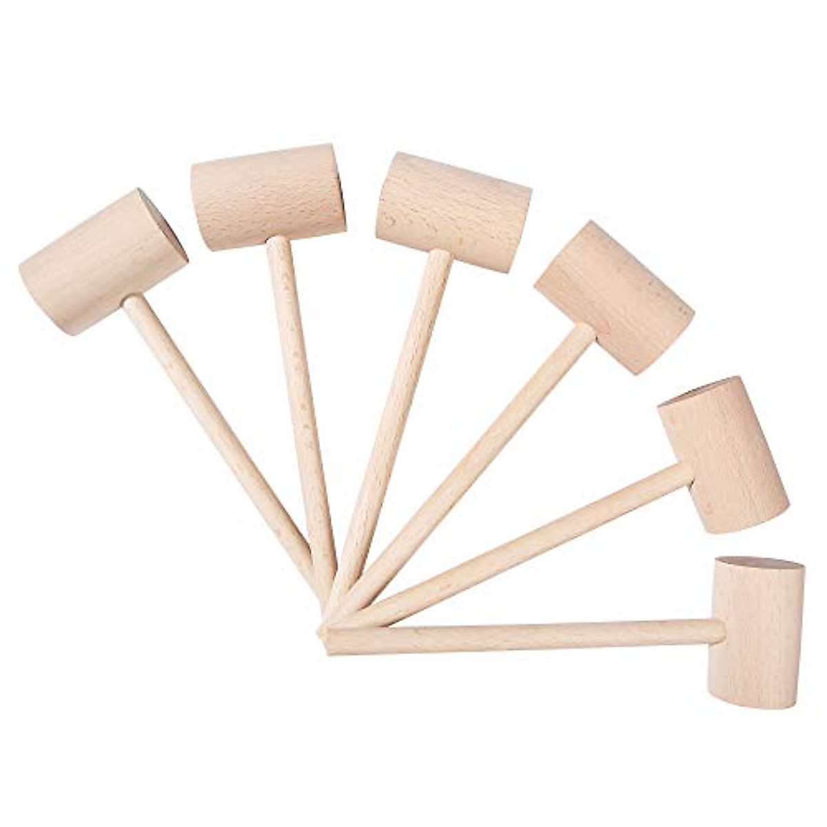 6Pcs Wooden Hammers, Natural Hardwood Crab Lobster Seafood Mallets