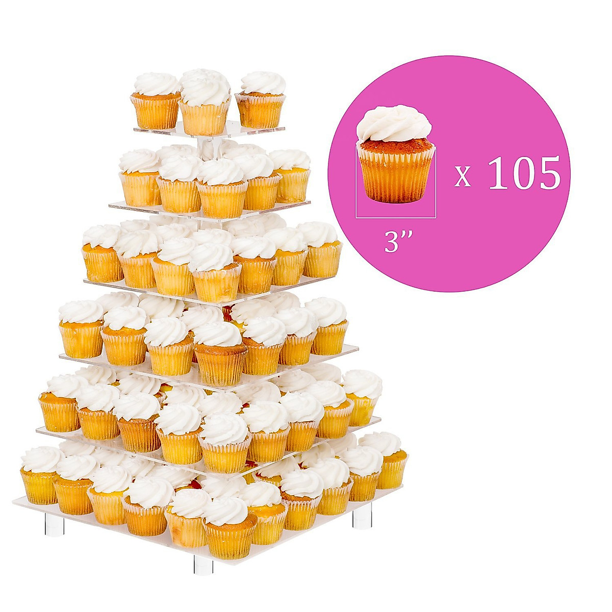 Jusalpha® Large 6 Tier Wedding Party Square Cupcake Stand-Cake Stand-Cupcake Tower-Dessert Display Stand (Large 6 Tier with Base) (6SF)