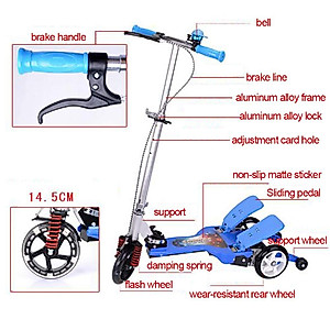 ygqtbc Three-Wheel Damping Double Pedal Scooter Children's Sports Scooter Emissions Kick Scooter for Kids 3 Wheel Scooter for Toddlers Girls & (Color : Pink)