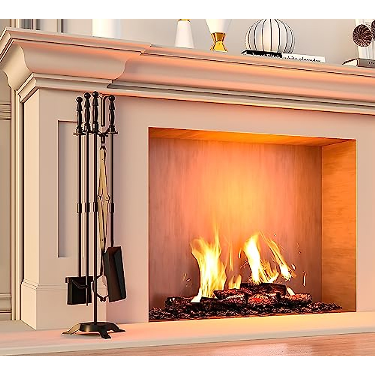 Fire Beauty Fireplace Tools Set 5 Pieces Wrought Iron Fire Tool Set for Outdoor/Indoor Fireplace Accessories Set