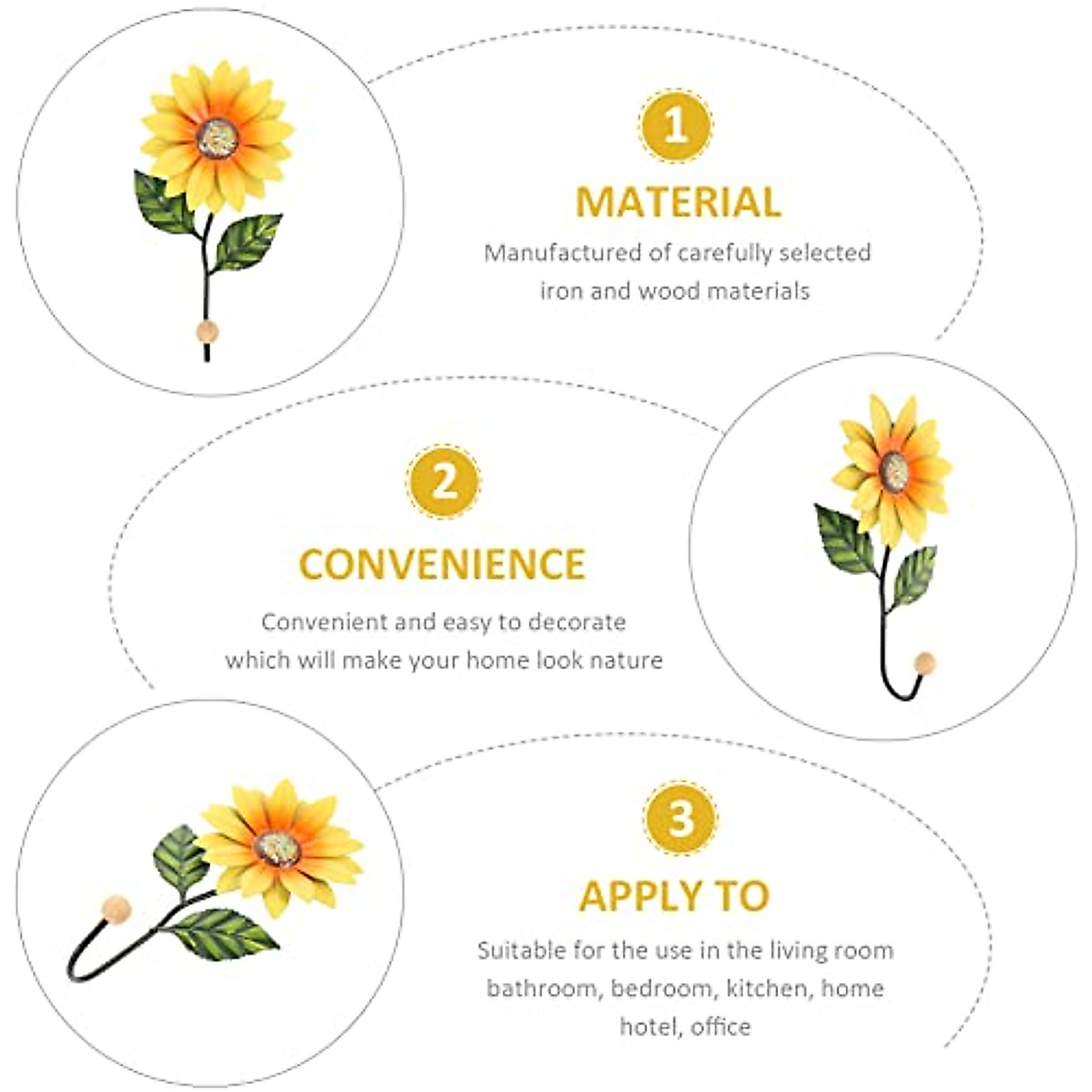 YARNOW Wall Hooks Wall Mounted Art Flower Hook Vintage Metal Sunflower Hooks Keys Aprons Kitchen Wall Hangers for Hanging Coat Hat Key Towel Vintage Hanger Yellow