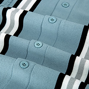 PJ PAUL JONES Knit Polo Shirt Mens Retro 70s Stripes Lapel Collared Knitted Shirts Blue Button Down Italian Knitwear for Summer Golf Bowling XL