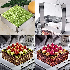 Stainless Steel Square Mousse Ring Mold,Retractable Biscuits Cake Mold for Kitchen DIY Baking Tools(Large)
