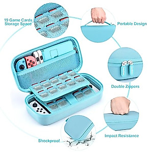 innoAura Switch OLED Case 19-in-1 Bundle with Carrying Case, Game Organizer, Screen Protector, Stand and Thumb Grips (Blue)