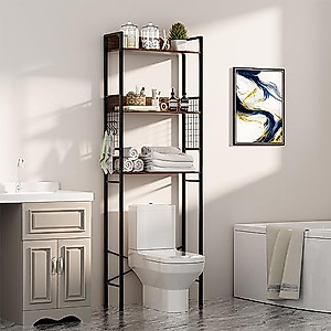 Giantex Over-The-Toilet Storage Shelf, 3-Tier Bathroom Space Saver with 3 Hooks, Industrial Tower Rack for Restroom, Kitchen, Freestanding Bathroom Organizer (Rustic Brown)