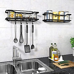 Itsdawn Shower Caddy Basket Shelf with Hooks for Hanging Sponge Self Adhesive Bathroom Shelf for Inside Shower, Stainless Steel Shower Rack Organizer Storage for Bathroom Wall, Black