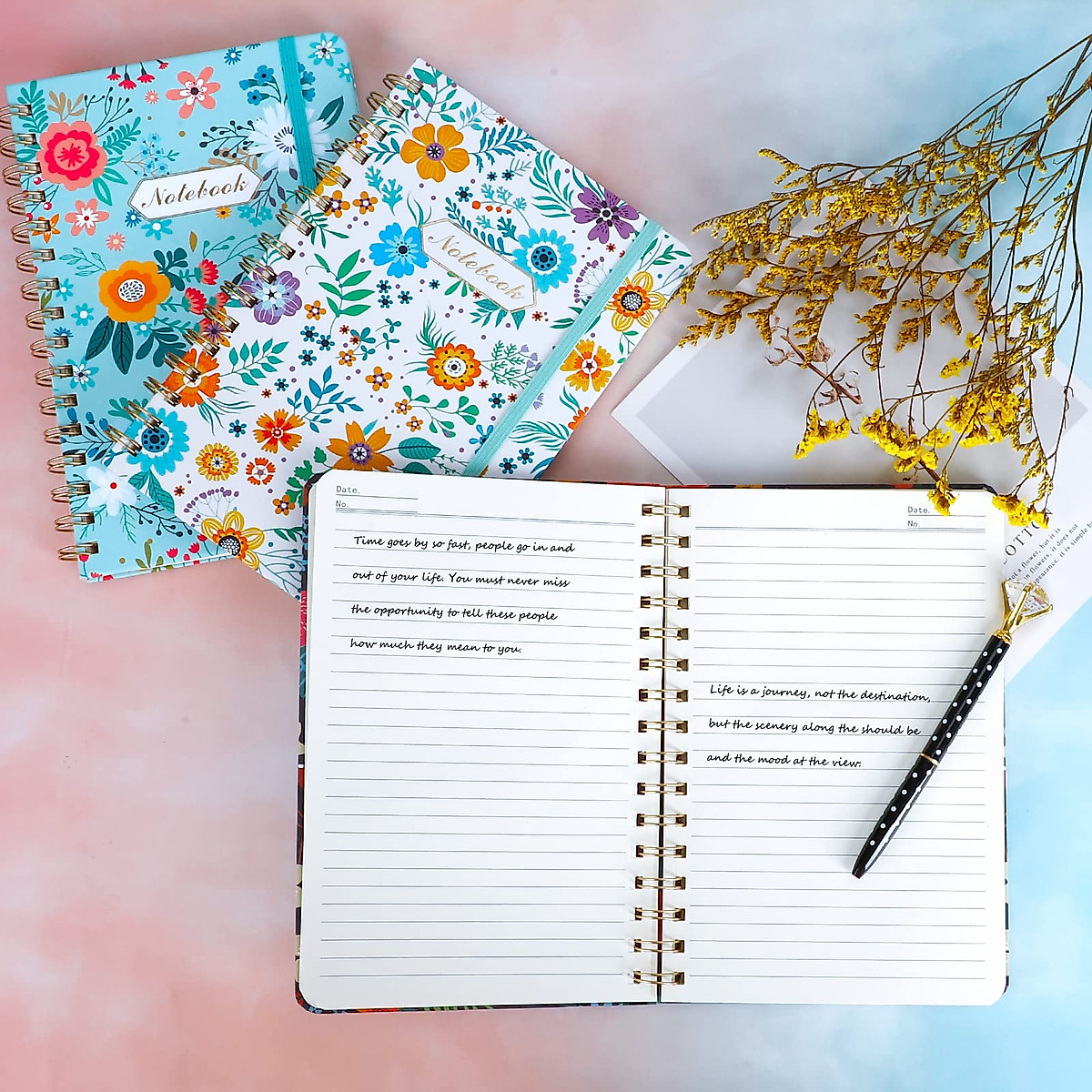 EOOUT 3 Pack Spiral Notebook, Journal for Women, Hardcover Spiral Journal, 6"x 8.5", 160 Pages, Cute Blooming Floral, Back Pocket, 100gsm Paper, for Gifts, Office, School Supplies