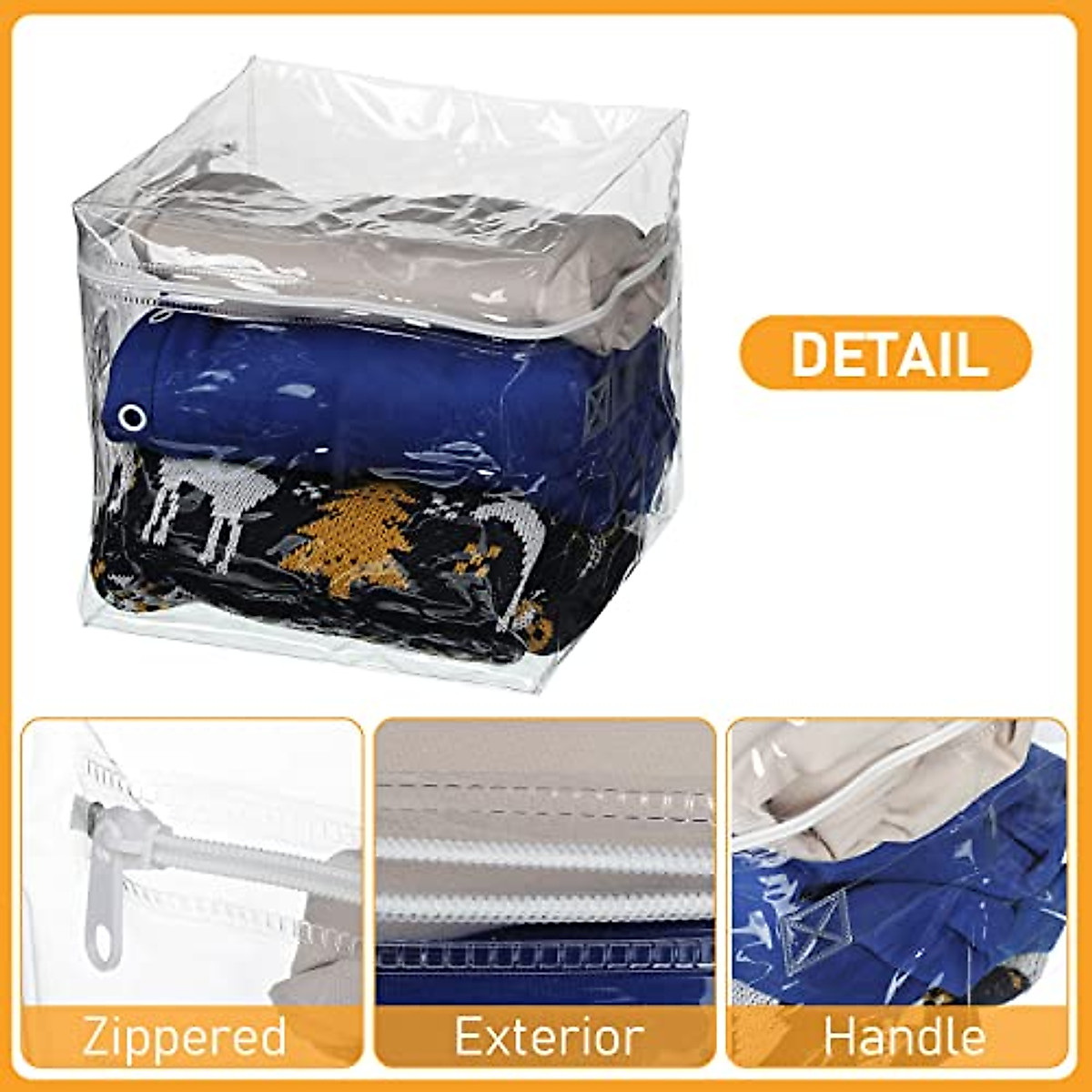 6 Pack Clear Zippered Organizers Foldable Sweater Storage Plastic Storage Bag with Zipper and Handle Clear Storage Bins for Closet Cubic Zippered Containers Zippered Collapsible Cube for Clothes Toy