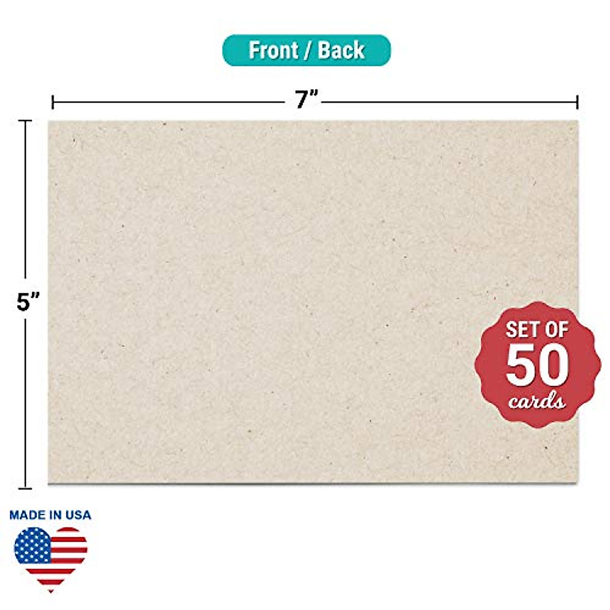 321Done 5 x 7 Plain Blank Kraft Cards (Set of 50) - Thick, Heavyweight Rustic Card Stock Supplies to Make Invites, Greeting, Table Cards - Paper Craft, Write, Stamp, Draw - Made in USA - No Envelopes