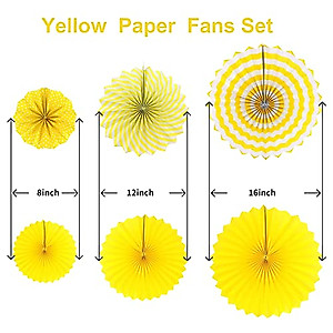 LRCXL 12PCS Party Hanging Paper Fans Set, Fiesta Round Pattern Paper Garlands Decoration Party Supplies for New Year Baby Shower Birthday Wedding Graduation Events Accessories (Yellow)