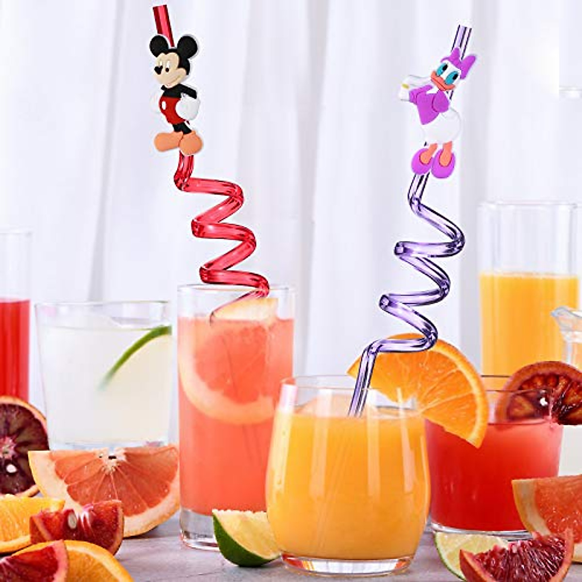 24 Mouse Straws with 2 Cleaning Brush 6 Designs Great for Mickey Theme Birthday Minnie Party Favors and Party Supplies