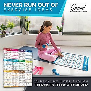 [12-PACK] Laminated Large Workout Poster Set - Perfect Workout Posters for Home Gym - Exercise Charts Incl. Dumbbell, Yoga Poses, Resistance Band, Kettlebell, Stretching & More Fitness Gym Posters