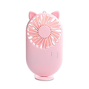 YUERR Portable Mini Fan Handheld Fans For Cooling Air 3 Speeds Adjustable USB Rechargeable Small Table Desk Fan Personal Quiet Eyelash Fan For Kids Women Men Home Office Travel(Pink Kitten)
