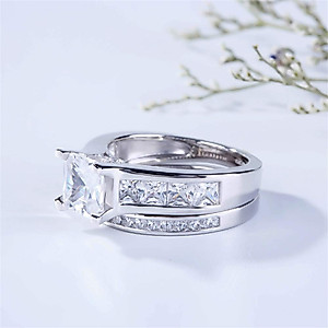 Jeulia Princess Cut Bridal Ring Set Sterling Silver Promise Ring White Diamond Engagement Channel Ring with Beautiful Jewelry Gift Box (8)