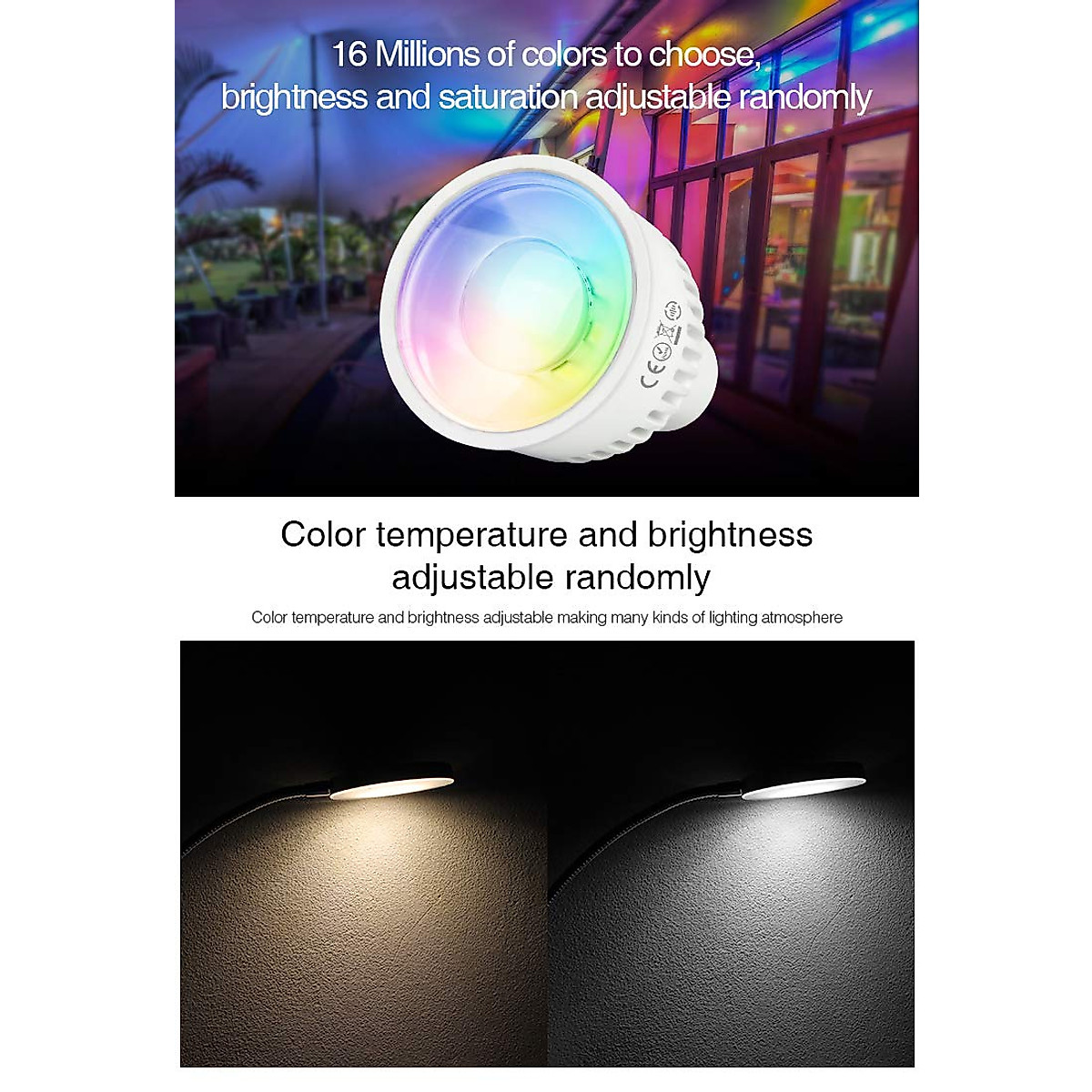 LGIDTECH FUT106 Miboxer 6W 2.4GHz WiFi Led Spotlight Bulb GU10 AC 100-240V RGB+CCT Color Changing,Temperature Adjustable,Memory Funtcion.Smartphone APP & Voice Control via Gateway hub(Excluded)