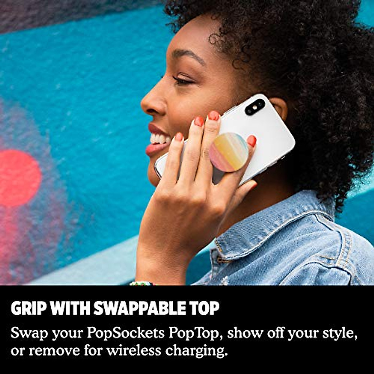 PopSockets PopGrip: Phone Grip and Phone Stand, Collapsible, Swappable Top, Desert Sunrise