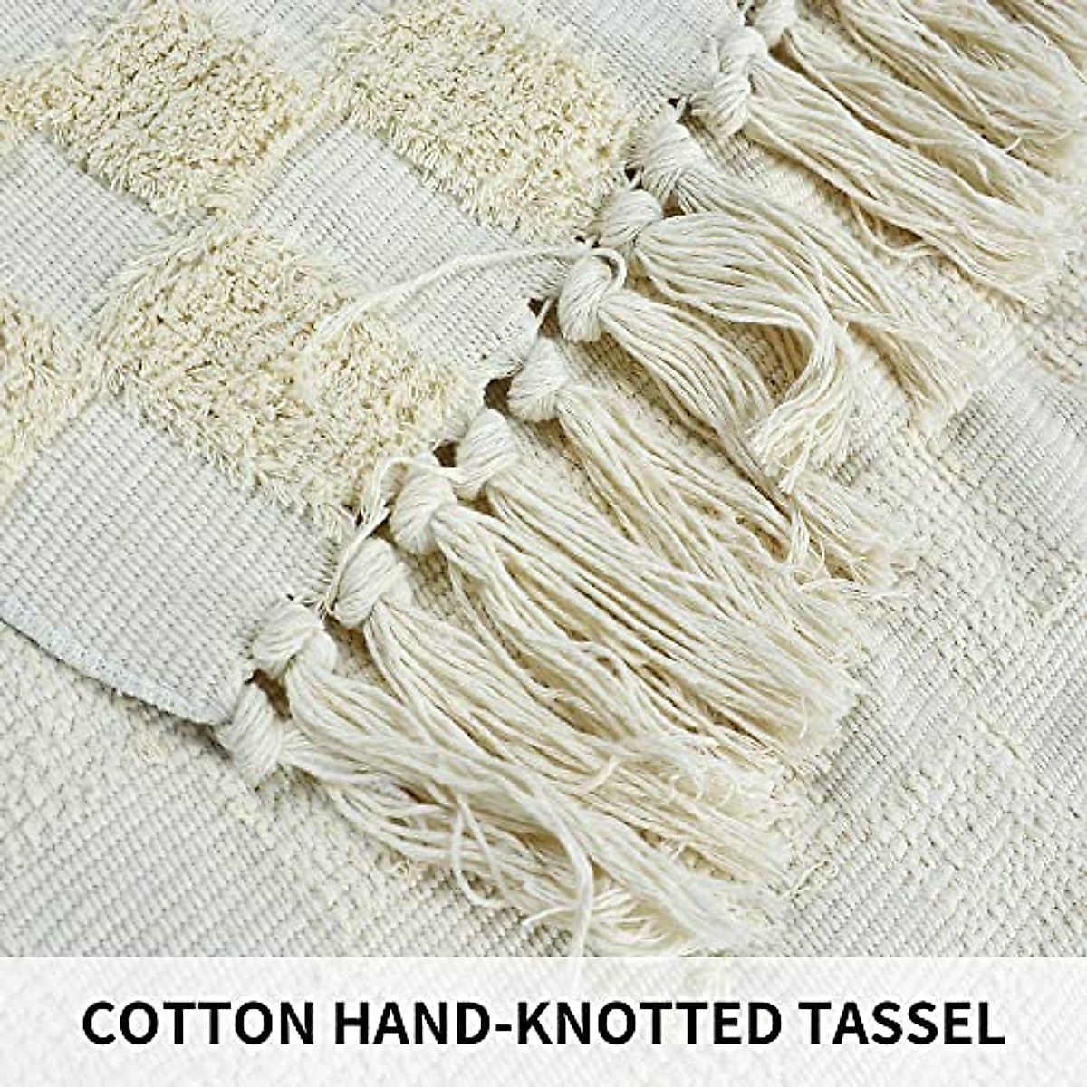 Zeeinx Boho Bathroom Rugs 2'x3' Cotton Hand Woven Area Rug with Tassels Cute Checkerboard Tufted Rug Farmhouse Throw Rug for Laundry Bedroom Living Room Entryway