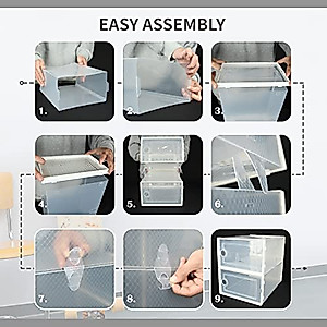 Hrrsaki 15 Pack Shoe Organizers Storage Boxes for Closet, Clear Plastic Stackable Shoe Containers with Front Opening Lids, Ventilation and Dust-proof, Under Bed Shoe Storage for Entryway, Drop Front, Cubby, Fit for Women/Men Size 9(13” x 9” x 5.5”), White