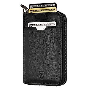 Vaultskin NOTTING HILL Minimalist Leather Zipper Wallet for Women and Men: Slim Multi Cardholder with RFID Blocking and Keychain Ring (Black)