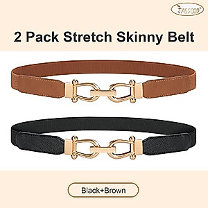 JASGOOD 2 Pack Women Stretchy Waist Belt Retro Elastic Skinny Belt for Ladies with Gold Buckle