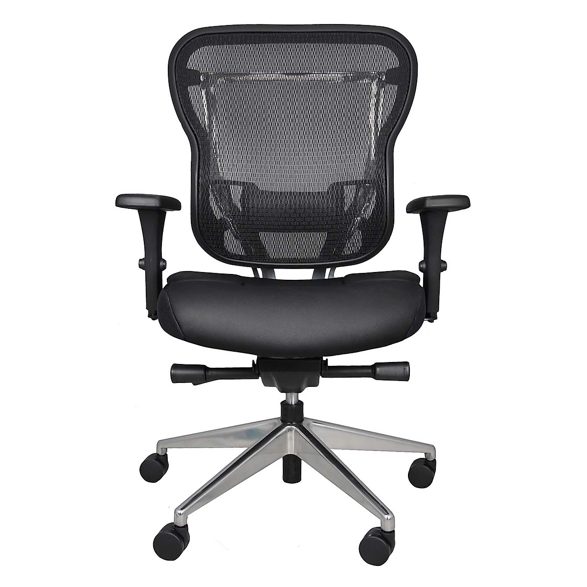 Oak Hollow Furniture Aloria Series Office Chair Ergonomic Executive Computer Chair, Genuine Leather Seat Cushion, Mesh Back, Adjustable Lumbar Support Swivel and Tilt High-Back (Black)