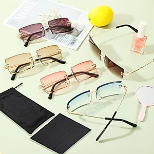 Konohan 8 Sets Rimless Rectangle Sunglasses Vintage Transparent Rectangle Glasses Eyewear Frameless Square Glasses(Classic Color)