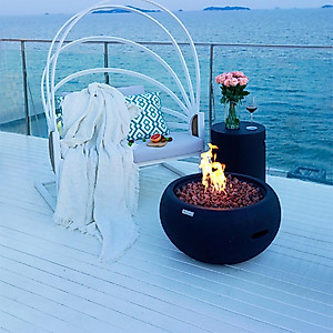 York Concrete Fire Pit 27" x 27" Outdoor Patio Firepit Includes Lava Rocks Modern Fire Pits & Outdoor Fireplaces for Garden, Deck, Indoor & Outdoor Heating