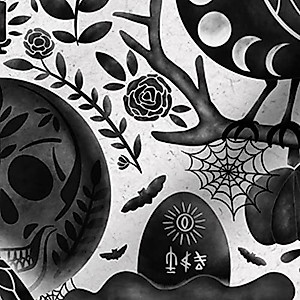 Spoonflower Fabric - Dark Halloween Night Raven Magic Feather Gothic Bats Skull Printed on Petal Signature Cotton Fabric Fat Quarter - Sewing Quilting Apparel Crafts Decor