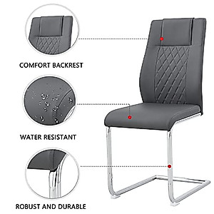 Baysitone Modern Dining Chairs Set of 6, Grey Dining Room Chairs, Metal Kitchen Chairs with Leather Padded Seat High Back, Chairs for Dining Room, Kitchen, Living Room