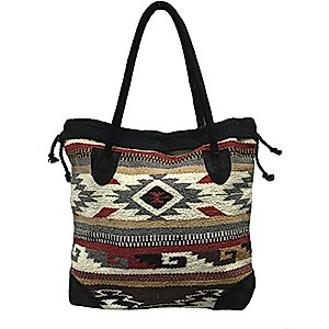 Monterrey Ladies Tote Purse Handwoven Southwestern Aztec Print Suede Handles E