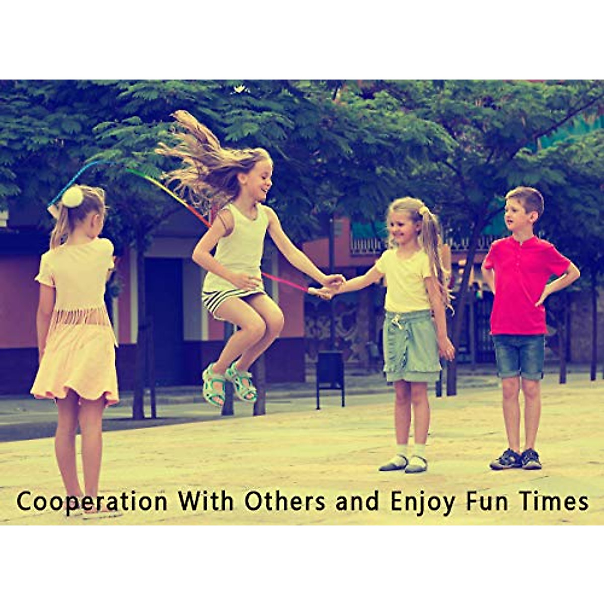 16 FT Long Jump Rope for Kids, 2 Pack Adjustable Double Dutch Skipping Rope with Wooden Handle, Multiplayer Rainbow Jumping Rope for Outdoor Fun, School Sport, Party Game