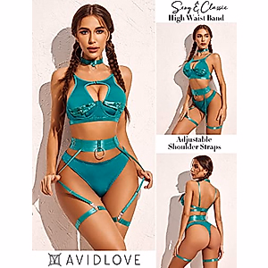 Avidlove Garter Lingerie Set for Women Sexy Push Up Lingerie Set 5 Piece Bondaged Lingerie Set Strappy Lingerie Set Blue Green