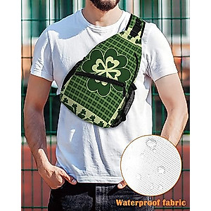 Sling Backpack, St. Patrick's Day Lucky Shamrock Green Check Waterproof Lightweight Small Sling Bag, Travel Chest Bag Crossbody Shoulder Bag Hiking Daypack for Women Men