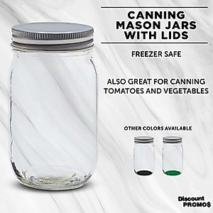 DISCOUNT PROMOS Mason Jars with Lids 16 oz. Set of 10, Bulk Pack - Glass Jars for Overnight Oats, Candies, Fruits, Pickles, Spices, Beverages - Clear Bottom Color