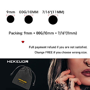 HEKEUOR 3 Size 9mm,10mm,11mm Steel Tapers and Steel Tunnels Ear Stretching Kit Tapers Tunnels 00g, 7/16" (Silver 9mm,10mm,11mm)
