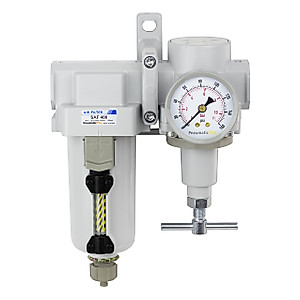 PneumaticPlus SAU420T-N04G-MEP Compressed Air Filter Regulator Combo 1/2" NPT -T-Handle, Manual Drain, Metal Bowl