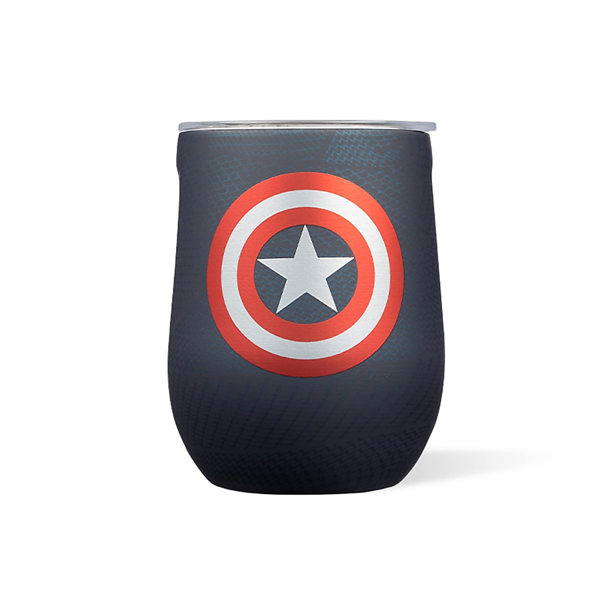 Corkcicle Marvel Captain America 12 oz Triple-Insulated Stemless Insulated Reusable Cup with Lid and Silicone Bottom, Keep Beverages Cold for 25 hours and hot for 12 hours,