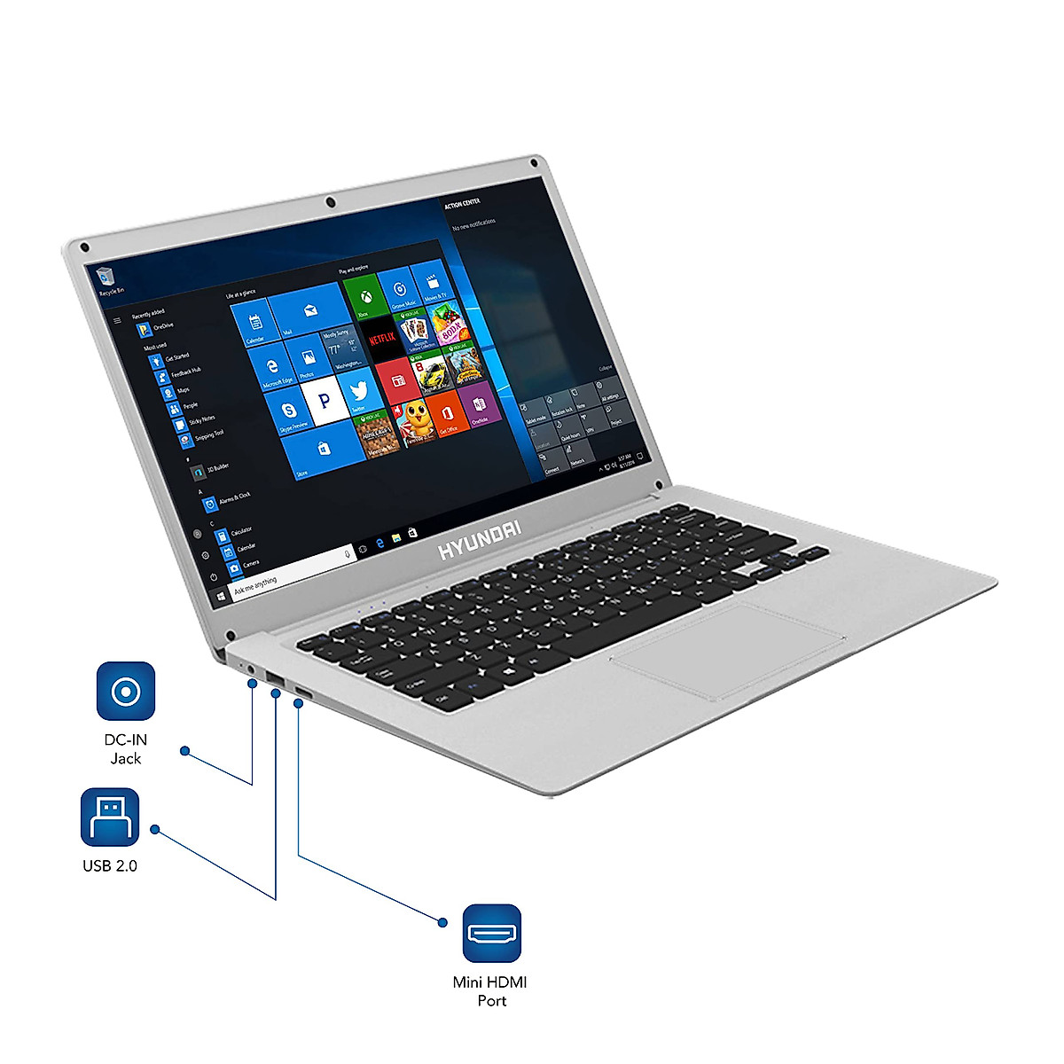 HYUNDAI [New 14" Inch Laptop | High Performance Business and Student Laptop | 8GB RAM - 128GB SSD Storage | Intel N4120 | Windows 10 Home | Expandable Storage | WiFi & Bluetooth | Silver