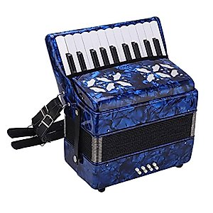 Accordion, 22 Keys 8 Bass Exquisite Celluloid Piano Accordion with Adjustable Straps, International Standard Professional Tuning Musical Instrument for Beginners Adults Stage Performance(Navy blue)