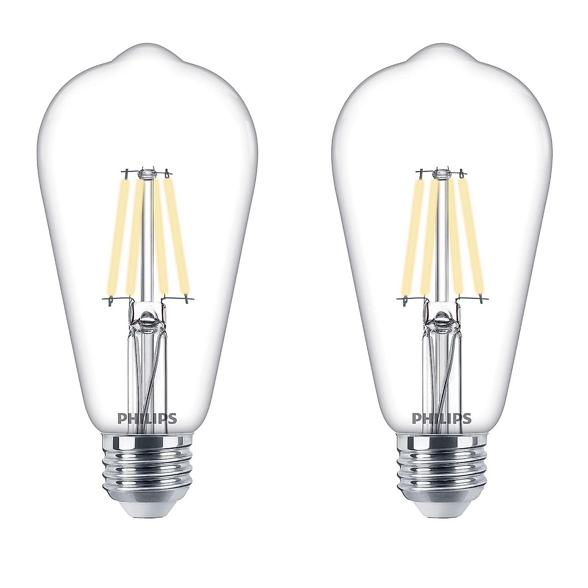 PHILIPS LED Vintage Flicker-Free Clear Straight ST19 Dimmable, Eyecomfort Technology, 400 Lumen, Soft White(2700K), 4.4W=40W, Title 20 Certified, E26 Base, 2-Pack, (564856)
