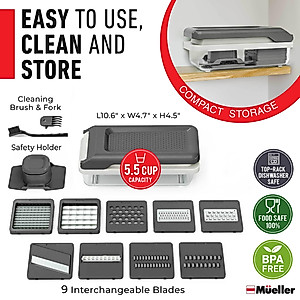 Mueller Vegetable Chopper Mandoline Slicer, Food Veggie Chopper, Cheese Grater, Onion Vegetable Cutter with Container, Dicer, Kitchen Gadgets & Essentials, White Sand/Grey