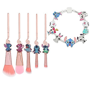 Stitch Makeup Brushes Bracelet Set - Ohana Interstellar Baby Stitch Makeup Brush and 8.26in Pandora Stitch Bracelet Gifts for Girls Women Birthday Christmas
