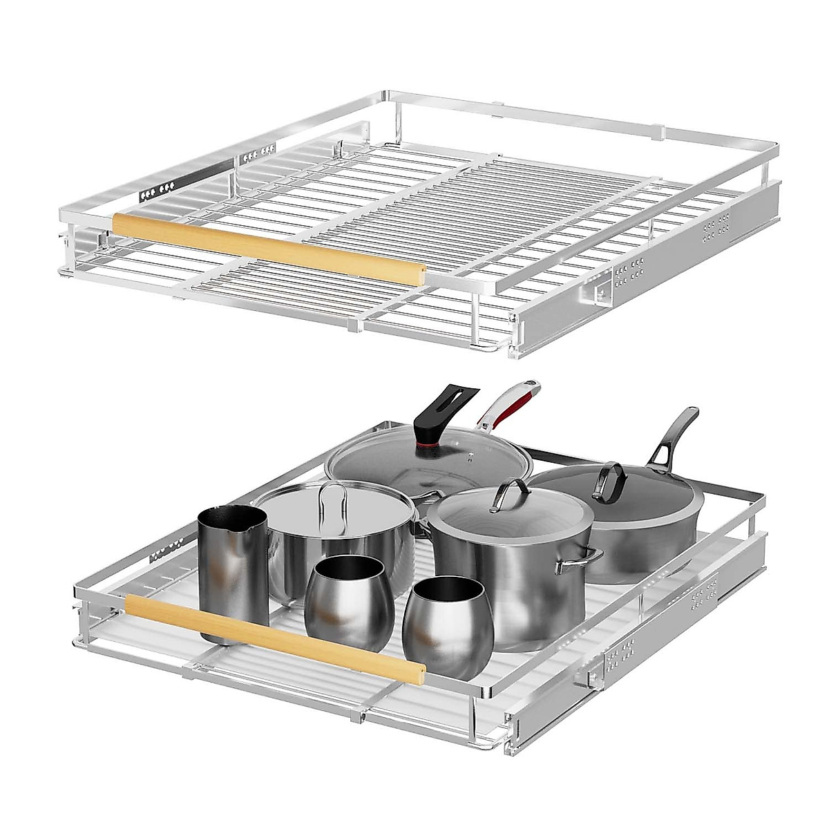 Pull Out Cabinet Organizer Expendable Slide Out Cabinet Drawer Heavy Duty Stainless Steel Pantry Storage Shelf Rack for Kitchen Base Cabinet Pantry Closet Under Sink Divider Organization,2Packs
