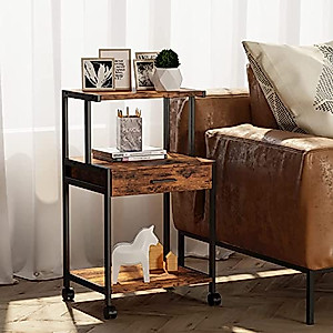 AWPFY Mobile Printer Stand Table, Rolling Cart with Drawer and 3 Tier Storage Shelf, Filing Cabinet for Home Office, Vintage Brown