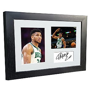 Kitbags & Lockers 12x8 A4 Giannis Antetokounmpo Milwaukee Bucks Autographed Signed Photo Photograph Picture Frame Basketball Poster Gift, Black