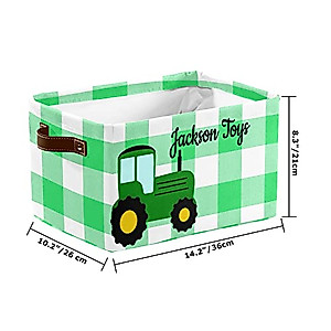 Tractor Green Checkers Personalized Large Storage Box for Toy,Bathroom,Nursery,Home Kitchen Shelves,Custom Closet Decorative Storage Bins 4 Pack