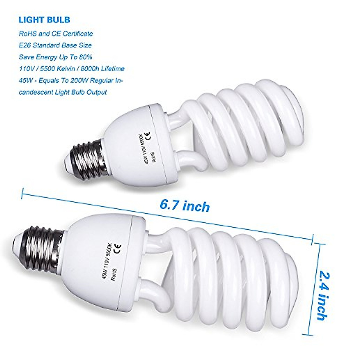 SLOW DOLPHIN Photo CFL Full Spectrum Light Bulb,4 x 45W 5500K CFL Daylight Photography Photo Video Studio Lighting(4 Packs)