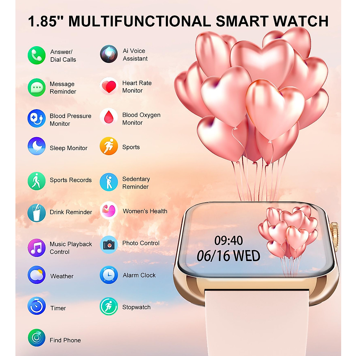 INNOFOVO Smart Watches for Women (Answer/Make Calls), 1.85" Smart Watch for Android iOS Phones Waterproof Smartwatch Fitness Tracker with Heart Rate Sleep Monitor Pedometer Fitness Watch, Gold